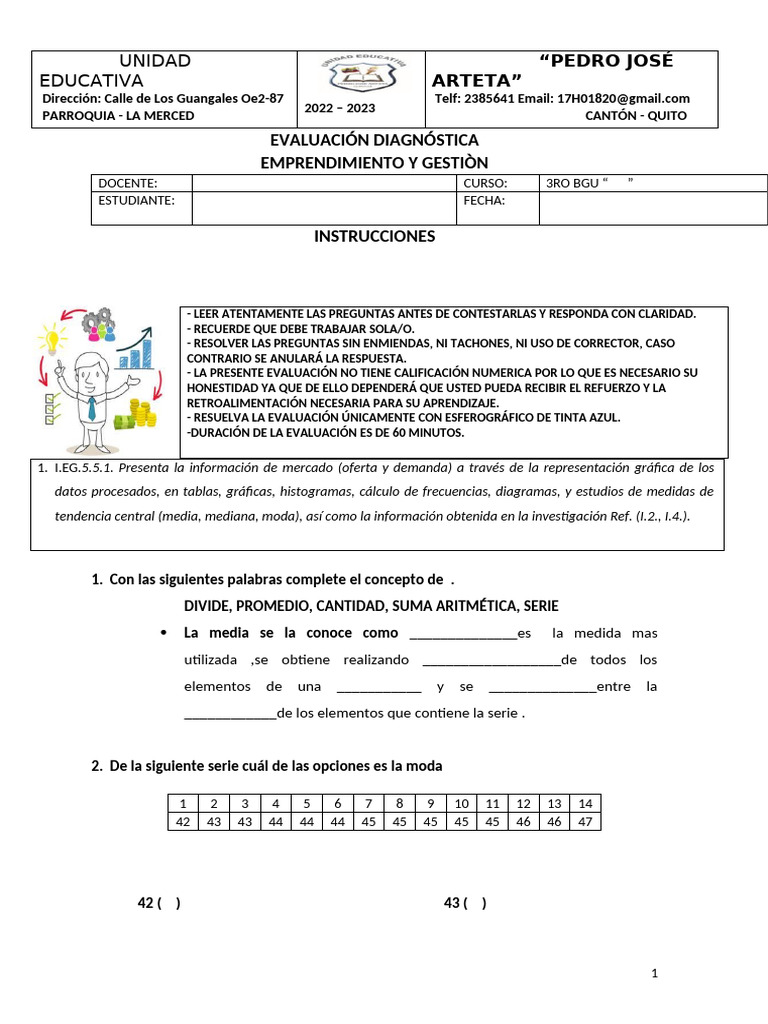 3ro Bgu Pruebas de Diagnostico - 2022-2023 | PDF