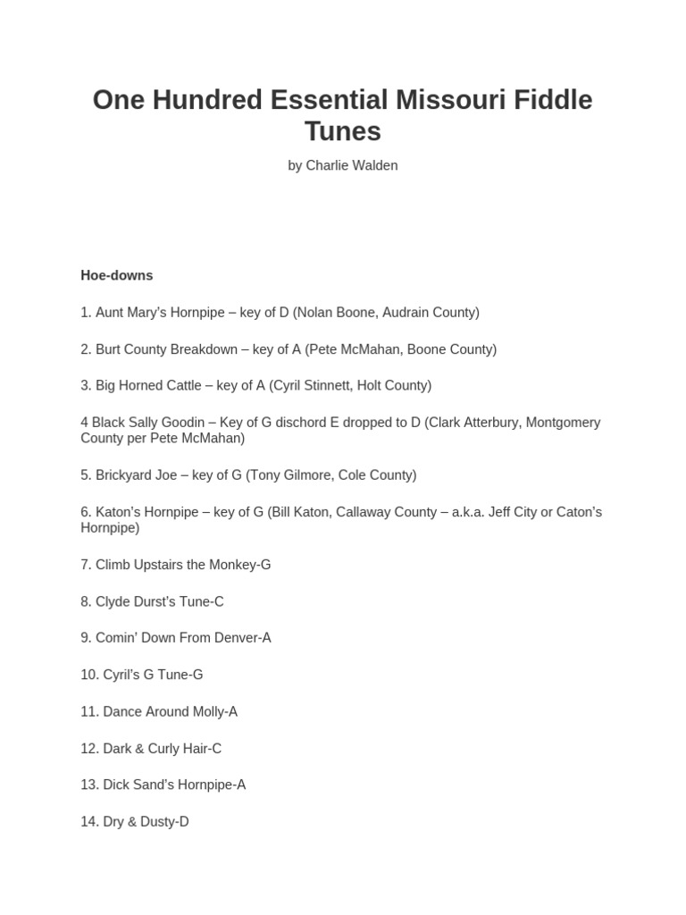 One Hundred Essential Missouri Fiddle Tunes | PDF