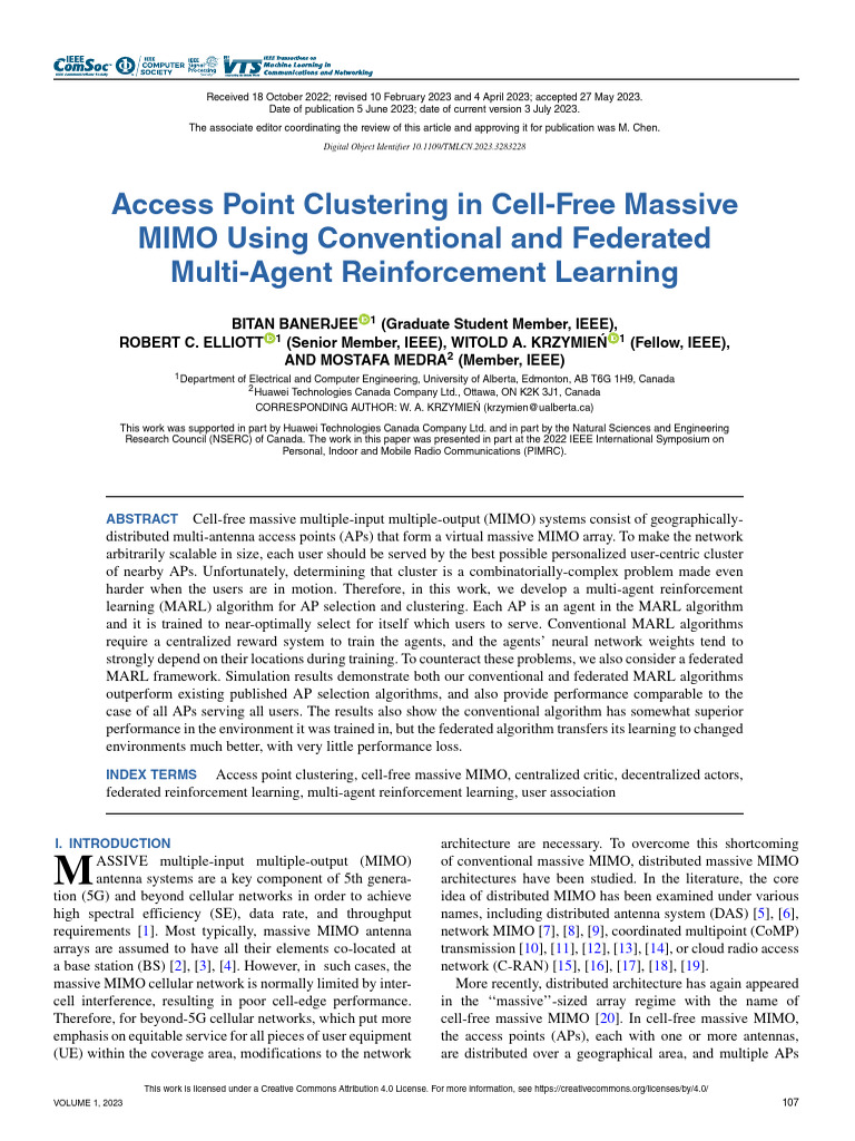 Access Point Clustering in Cell-Free Massive MIMO Using Conventional and Federated Multi-Agent ...