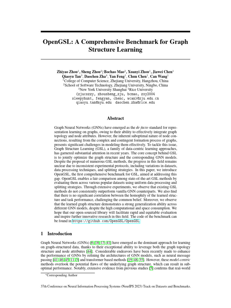 (2023 Neurips) OpenGSL - A Comprehensive Benchmark For Graph Structure Learning | PDF