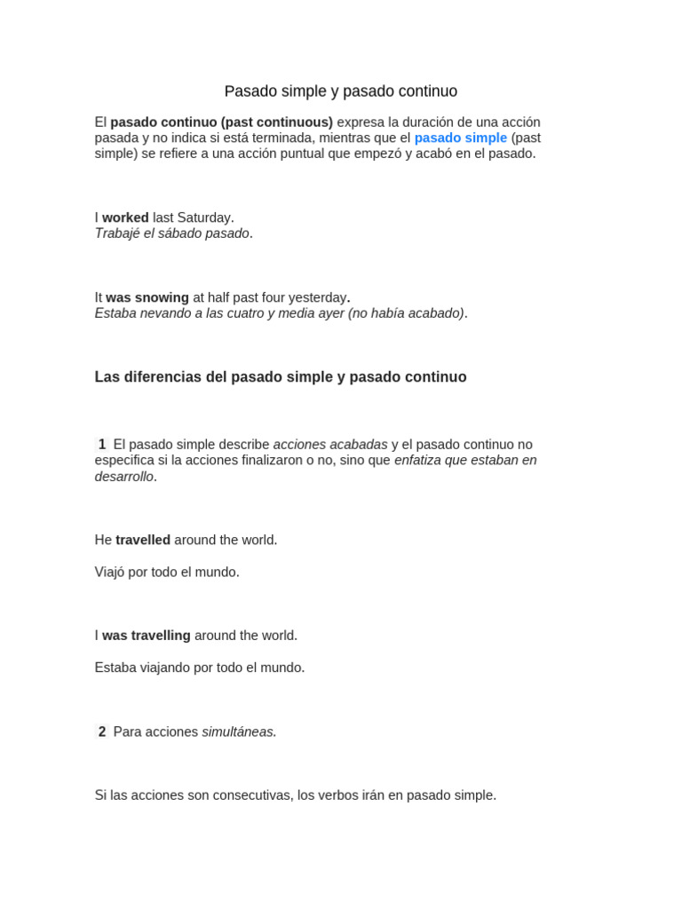 Pasado Simple Y Pasado Continuo Pdf
