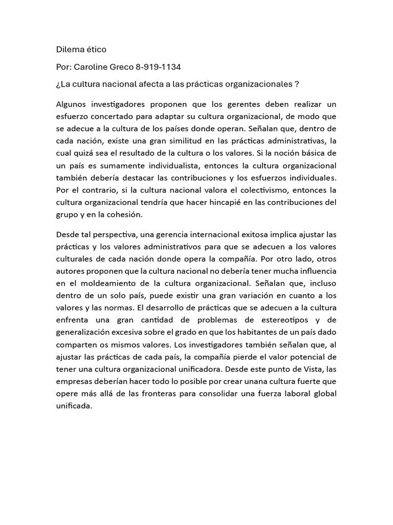 Dilema Etico Caroline Greco 8-919-1134 | PDF