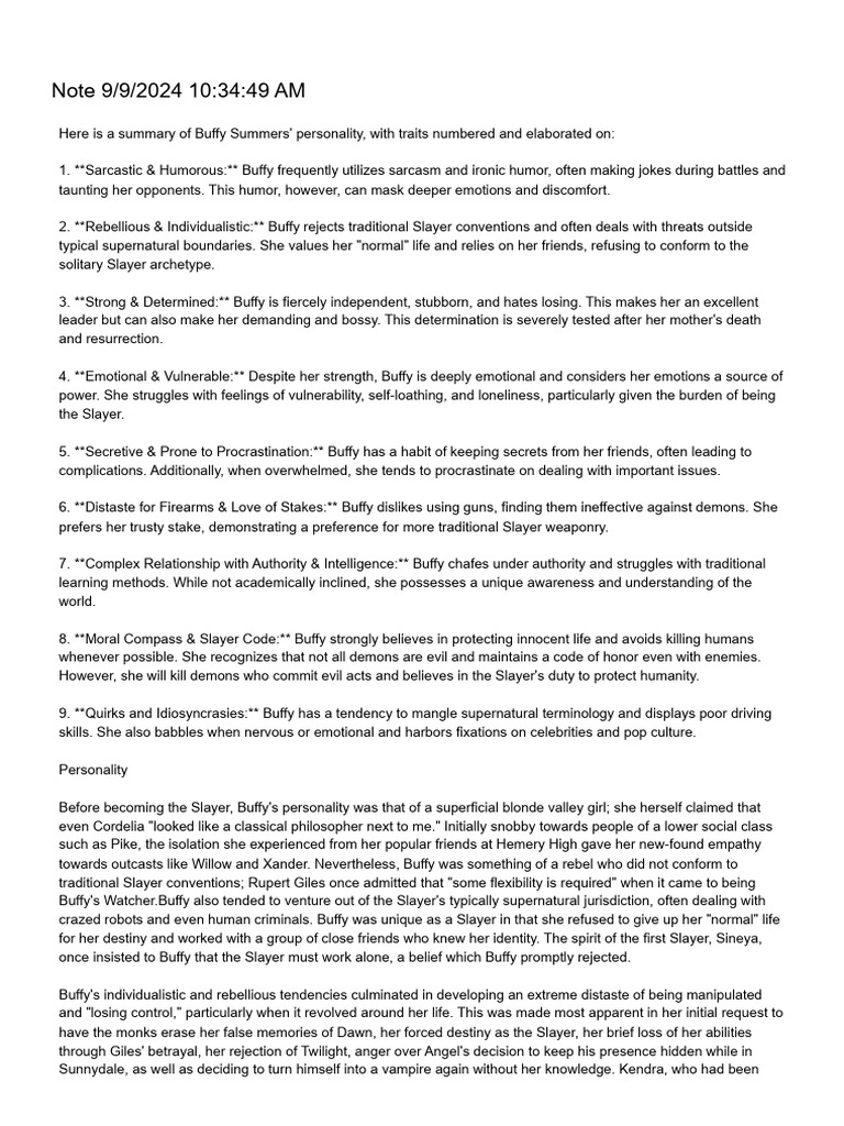 Buffy Personality Note 9 - 9 - 2024 10 - 34 - 49 AM - Online Notepad | PDF