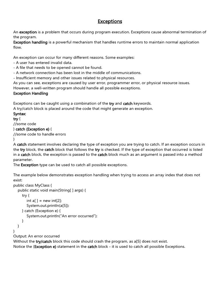 Exceptions in Java For Beginners | PDF