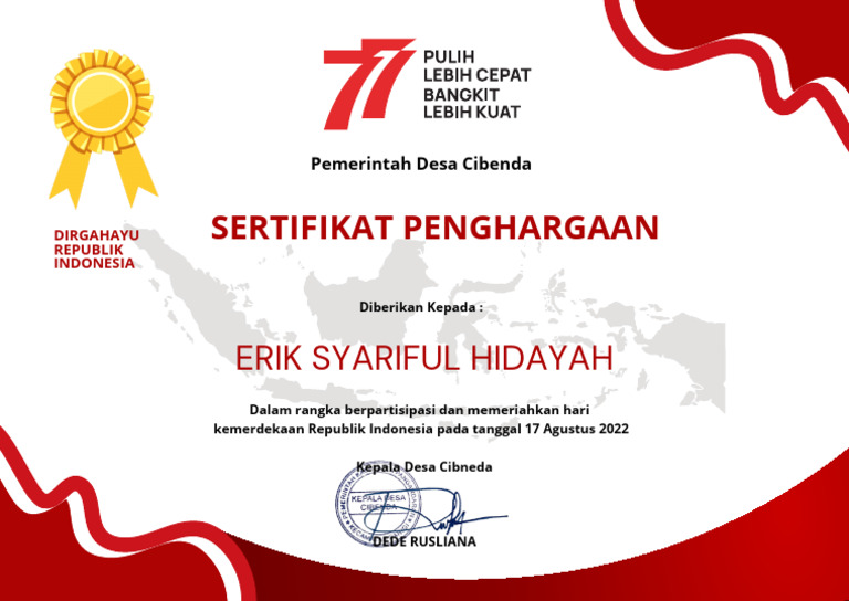 SERTIFIKAT HUT RI 2022 | PDF