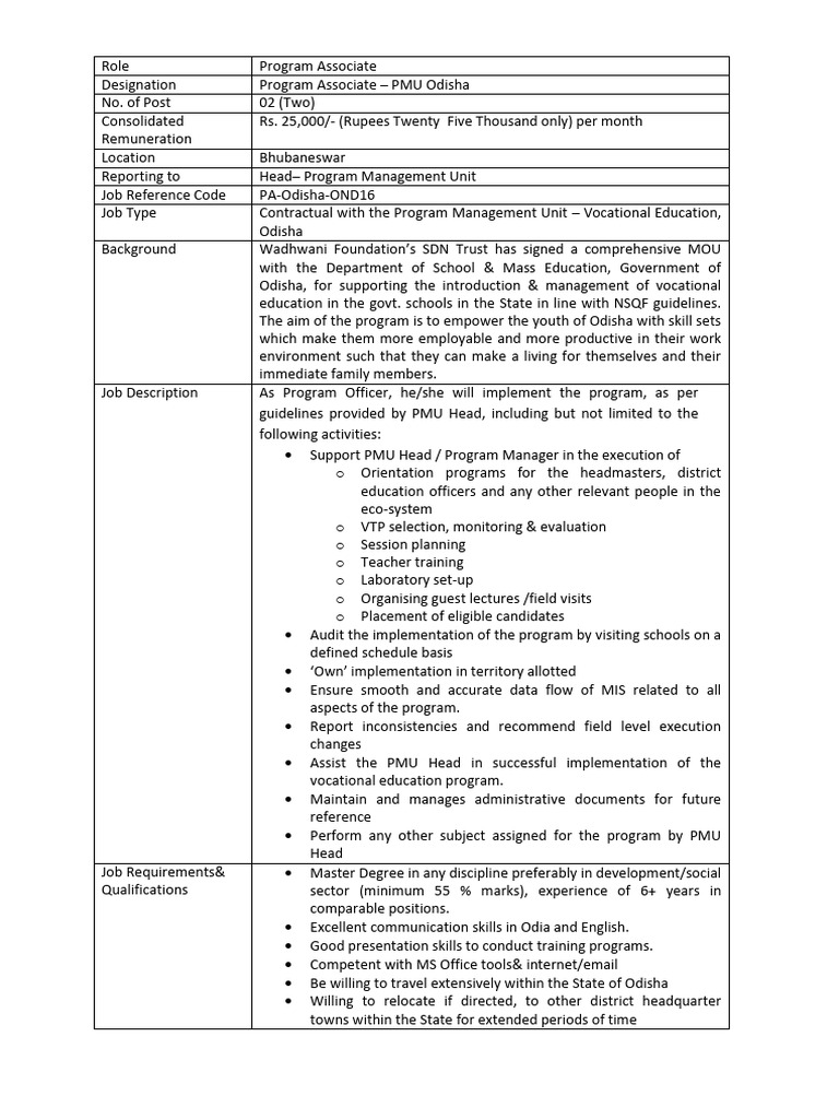 Job Descirption Program Associate | PDF