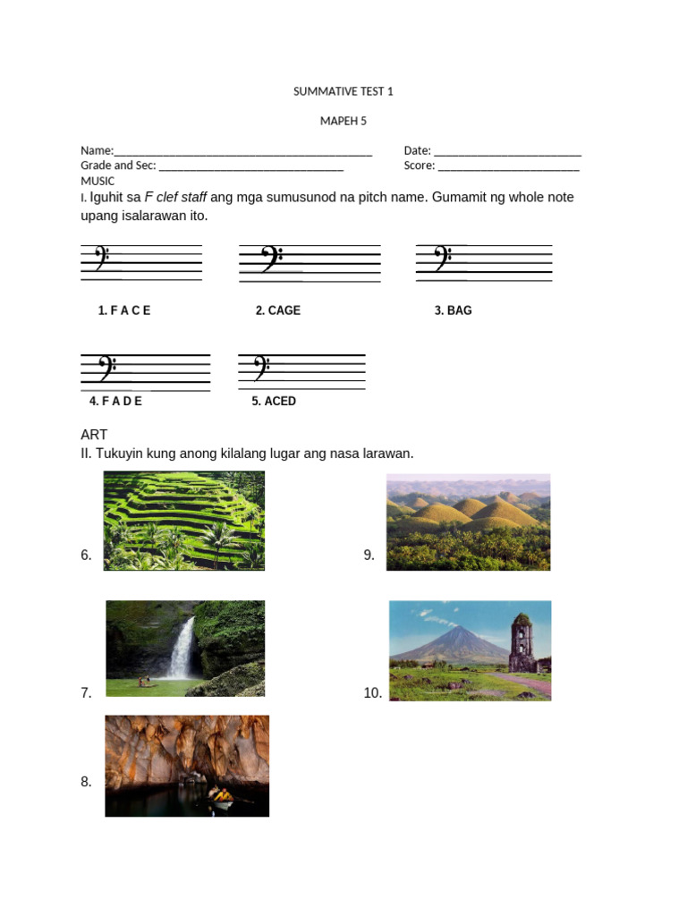 ST - Mapeh 5 - Q2 - 1 | PDF