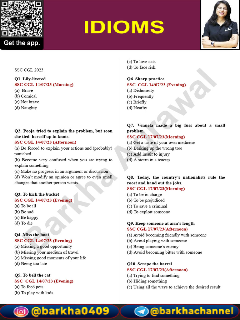 053) Idioms Questions (English) | PDF