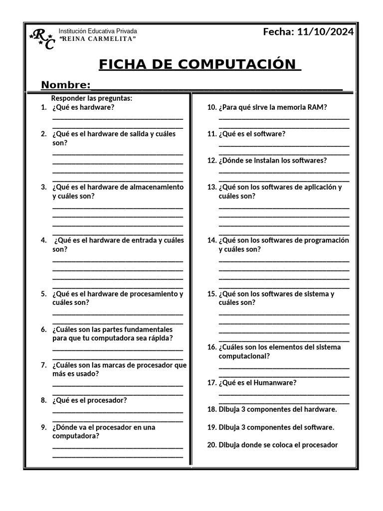 Ficha Computación 3ro | PDF | Hardware de la computadora | Informática