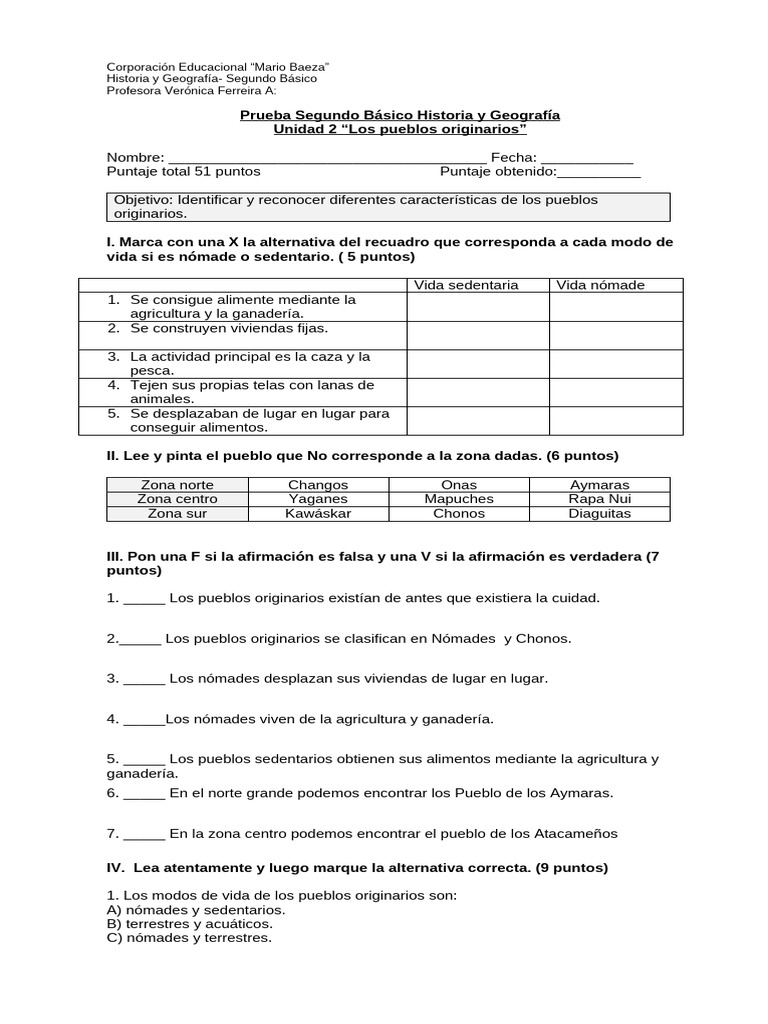 Prueba Pueblos Originarios | PDF | Nómada | Gente indígena