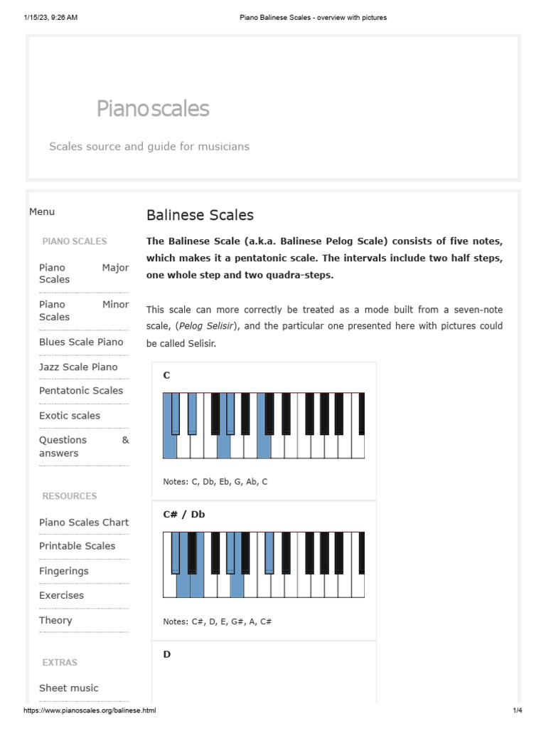 Piano Balinese Scales - Overview With Pictures | PDF