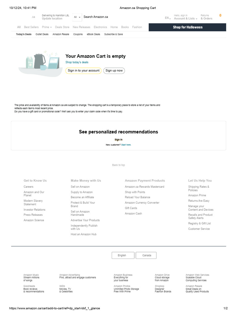 Amazon.ca Shopping Cart | PDF