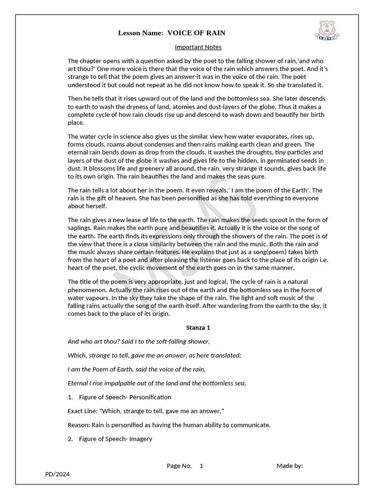 The Voice of Rain Notes | PDF