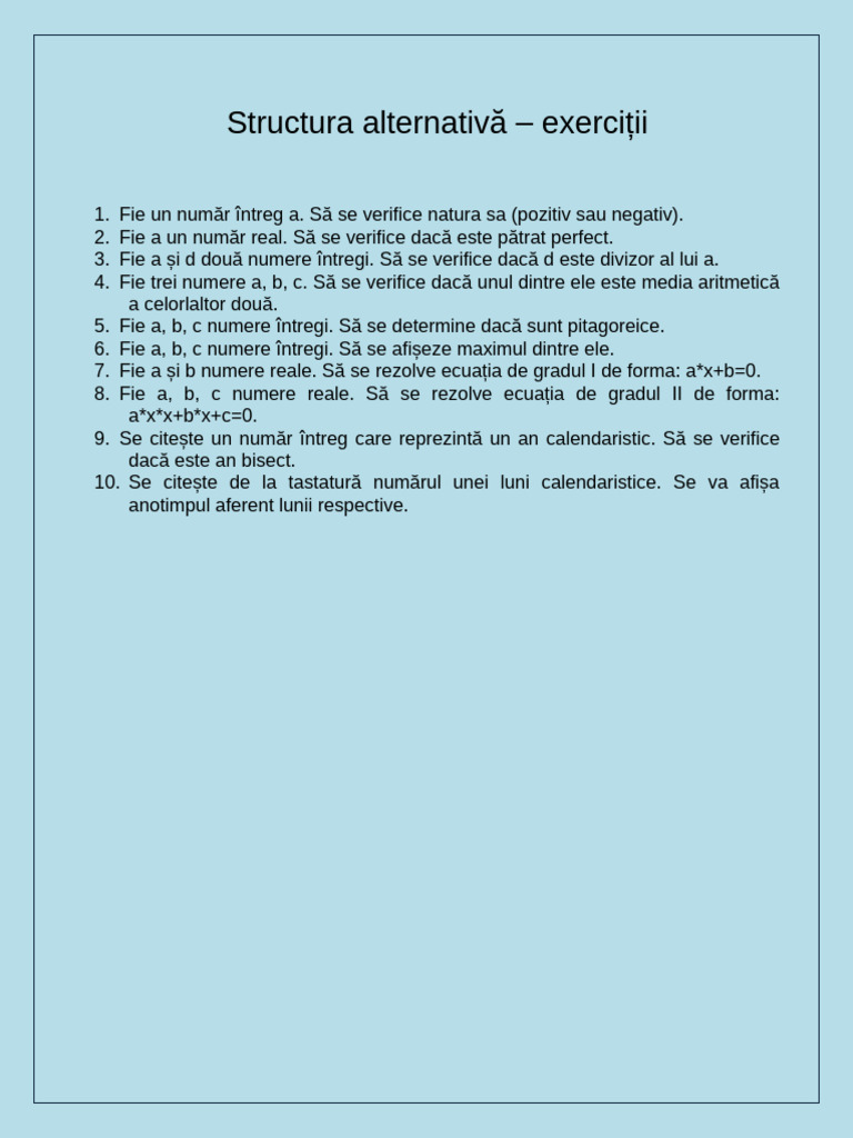 Structura Alternativa Exercitii | PDF