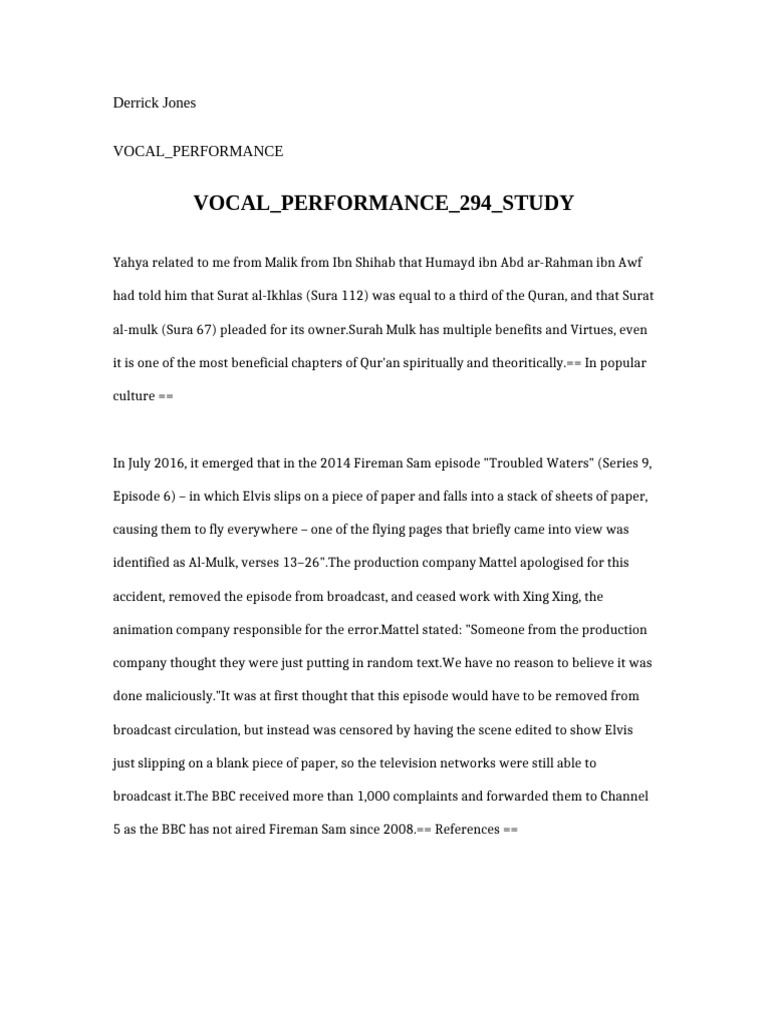Vocal Performance 294 Study | PDF