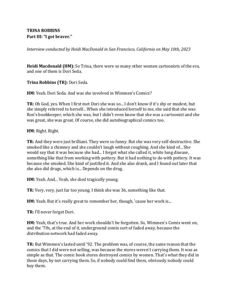 Trina Robbins Part III Transcript | PDF