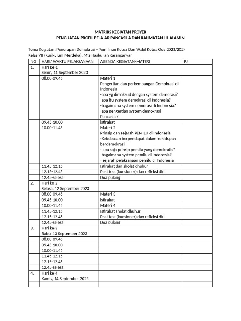 Matriks Kegiatan Proyek | PDF