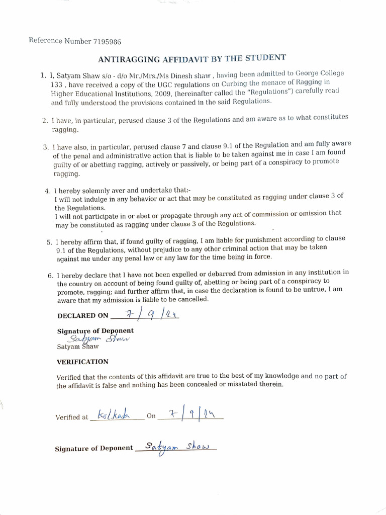 Anti Ragging Form | PDF