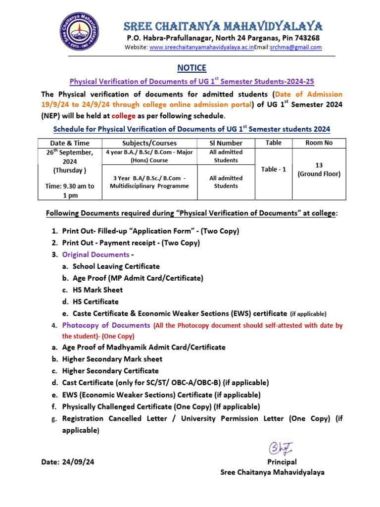 1727160374notice Verification Schedule - 2024-25 | PDF | Qualifications