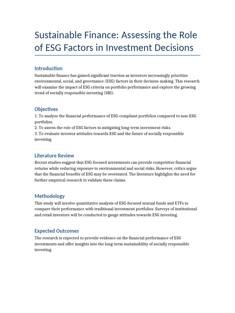 Sustainable Finance ESG Investment Decisions | PDF