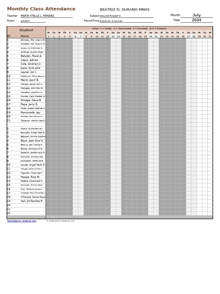Class Attendance Monthly | PDF