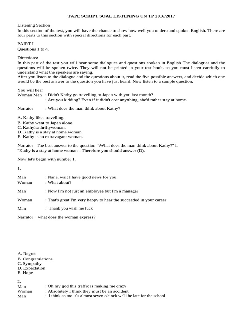 Tape Script Soal Listening Pdf