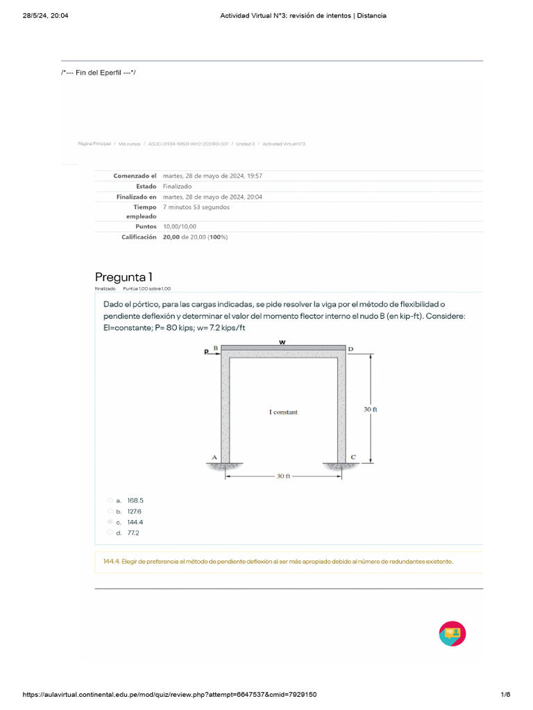 Actividad Virtual N°3 - Analisis Estructural 1 | PDF