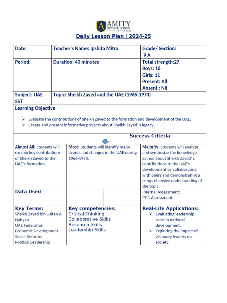 UAE SST Grade 9 LP - 1 Day - 1 | PDF