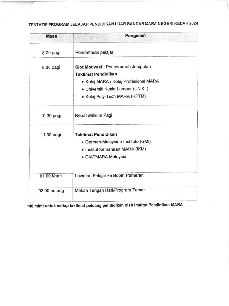 Tentatif Program Jelajah Mara | PDF