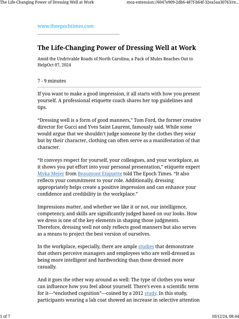 The Life-Changing Power of Dressing Well at Work | PDF