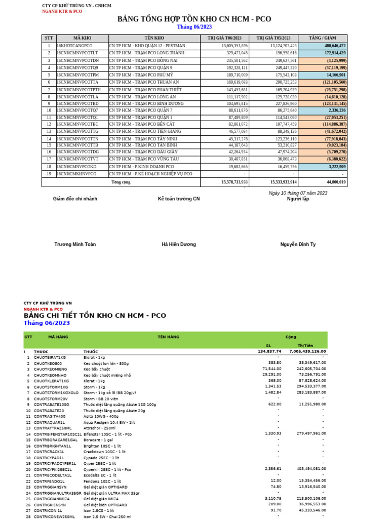 BC Ton Kho CN HCM Pco t06.2023 | PDF