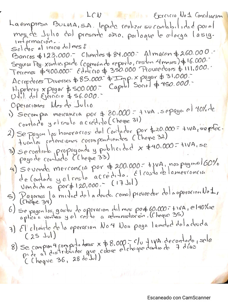 Ejercicio 1 Conciliación Contable, Conta Aplicada | PDF