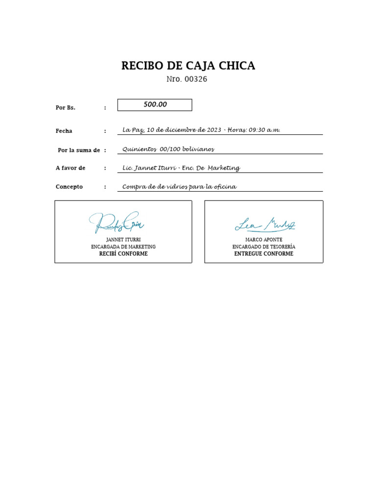 Recibo de Caja Chica - Compra de Vidrios | PDF