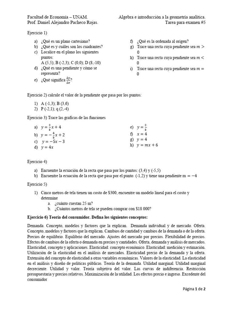 Algebra - Tarea para Examen 5 | PDF