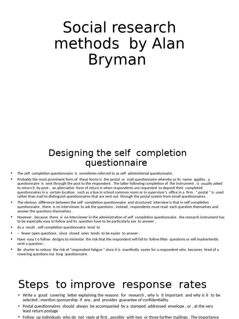 Designing The Self Completion Questionnaire | PDF