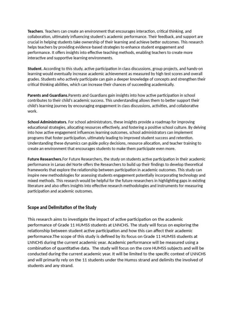 Teachers: Scope and Delimitation of The Study | PDF