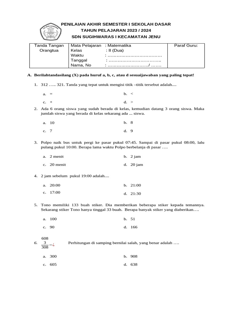 Asas MTK Kls 2 Ungah | PDF