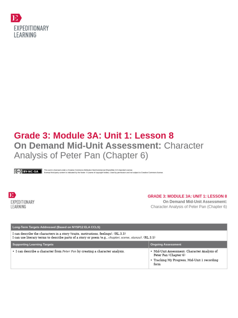 Grade 3: Module 3A: Unit 1: Lesson 8: On Demand Mid-Unit Assessment | PDF