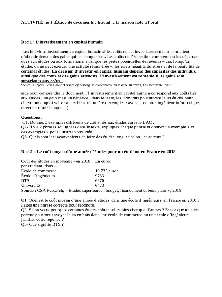 Travail Maison Oral 2 | PDF