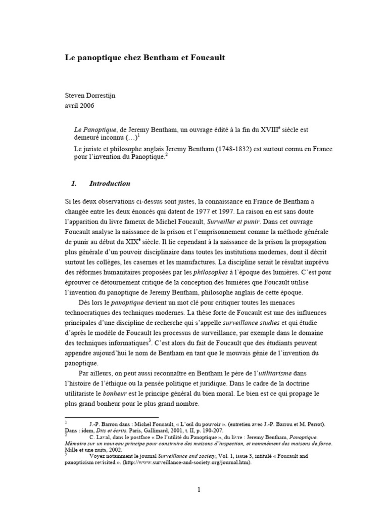Panopticon Bentham Foucault | PDF