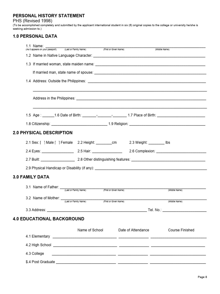 PERSONAL-HISTORY-STATEMENT | PDF