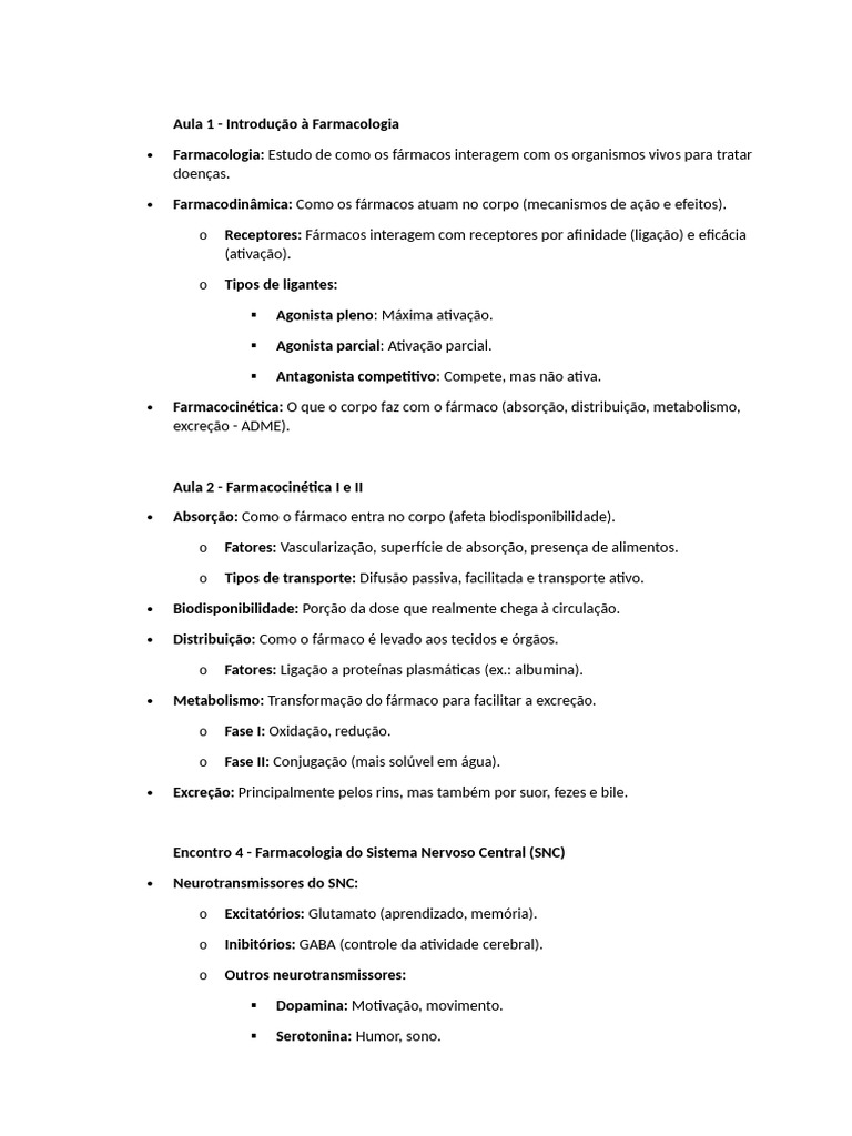 Farmacologia Resumo Simplificado | PDF