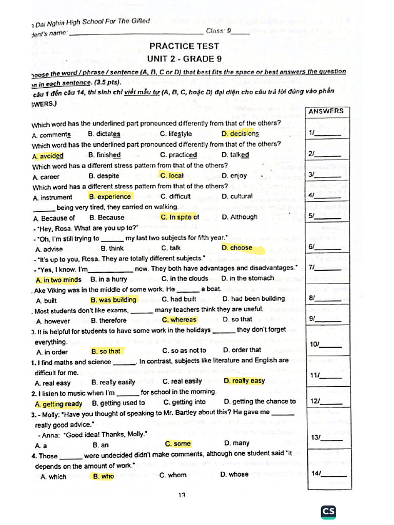 Unit 2 Test _ FP9 | PDF