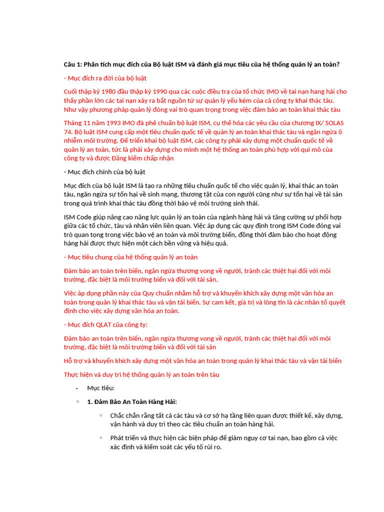 Câu 1 Mục Đích Của Bộ Luật ISM | PDF
