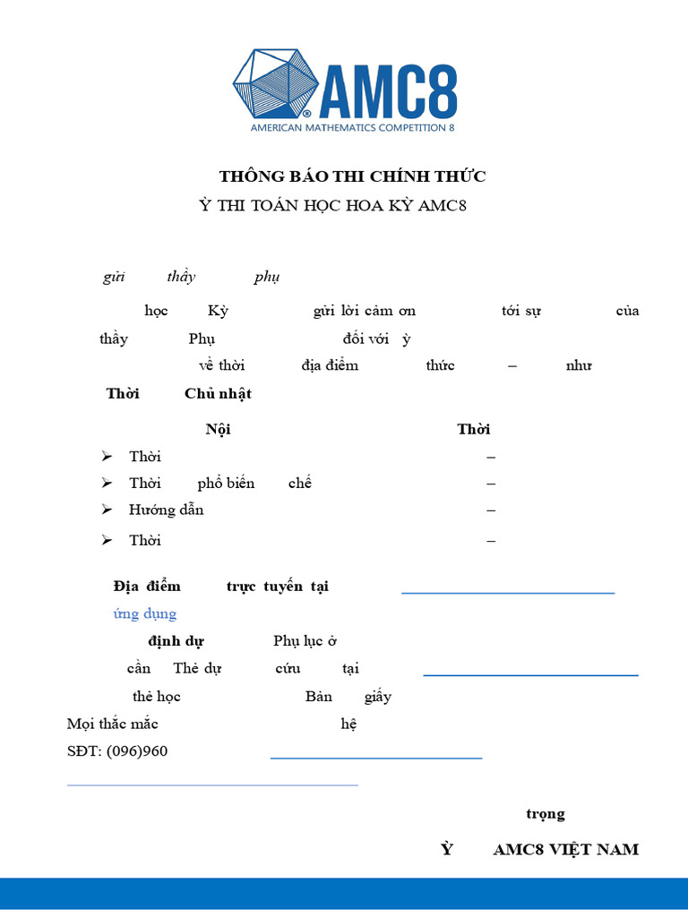 AMC8-2022-Thông Báo Và Quy Dinh Dự Thi Dành Cho Thí Sinh | PDF