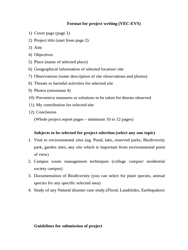 Format and guidelines, cover page for project submission - VEC -EVS | PDF