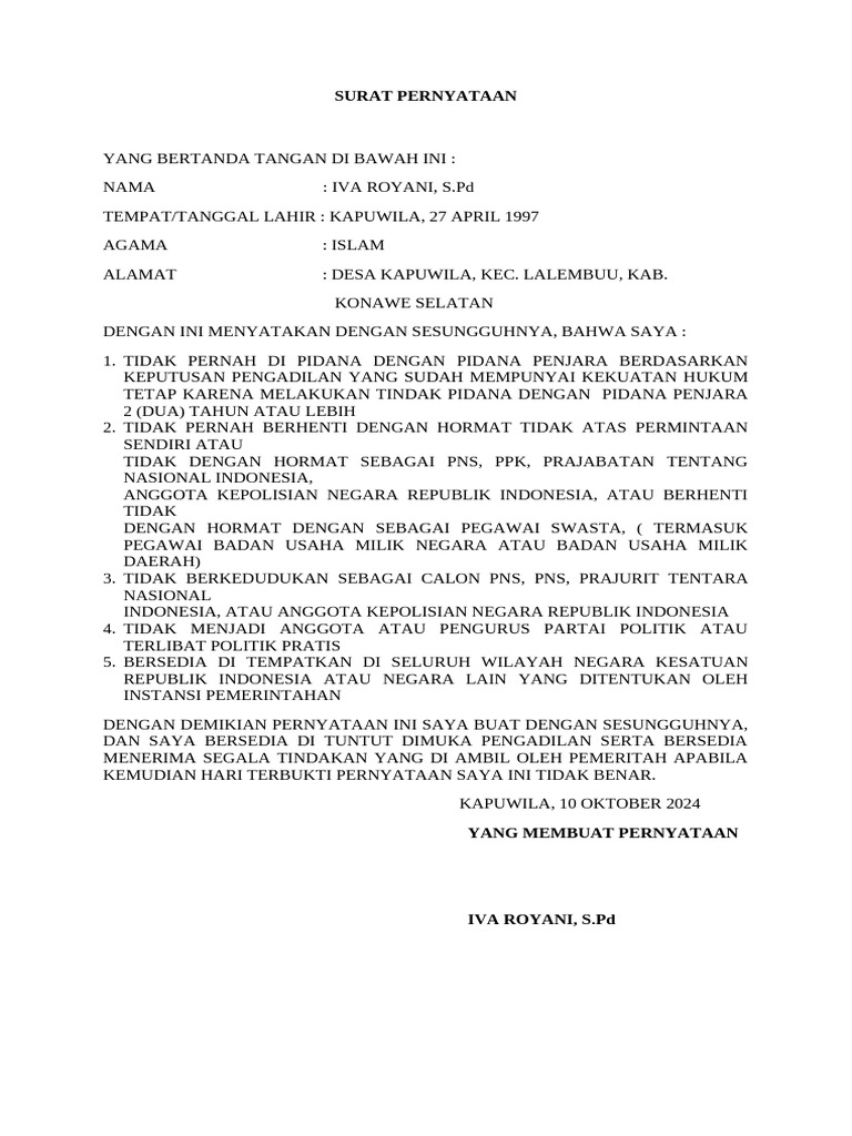 Surat Pernyataan | PDF