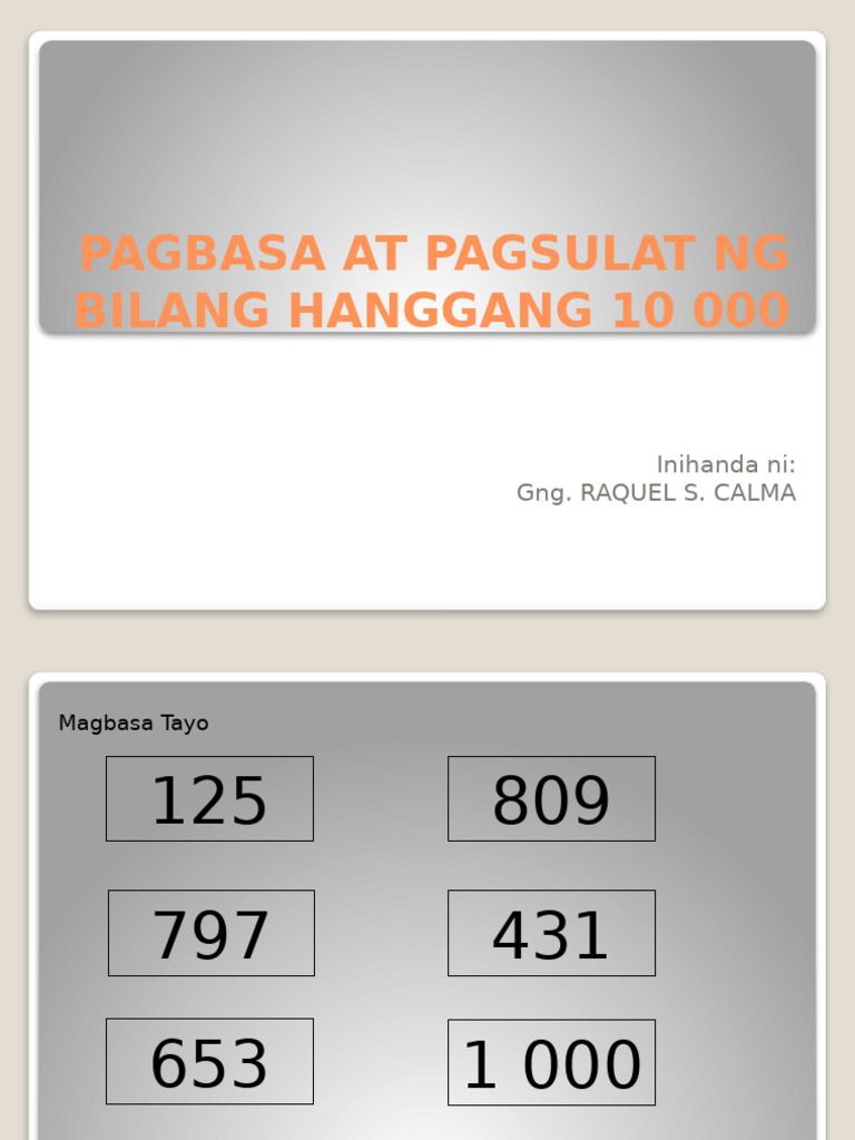 Aralin 4 (1st Quarter) PAGBASA AT PAGSULAT NG BILANG HANGGANG 10 000 | PDF
