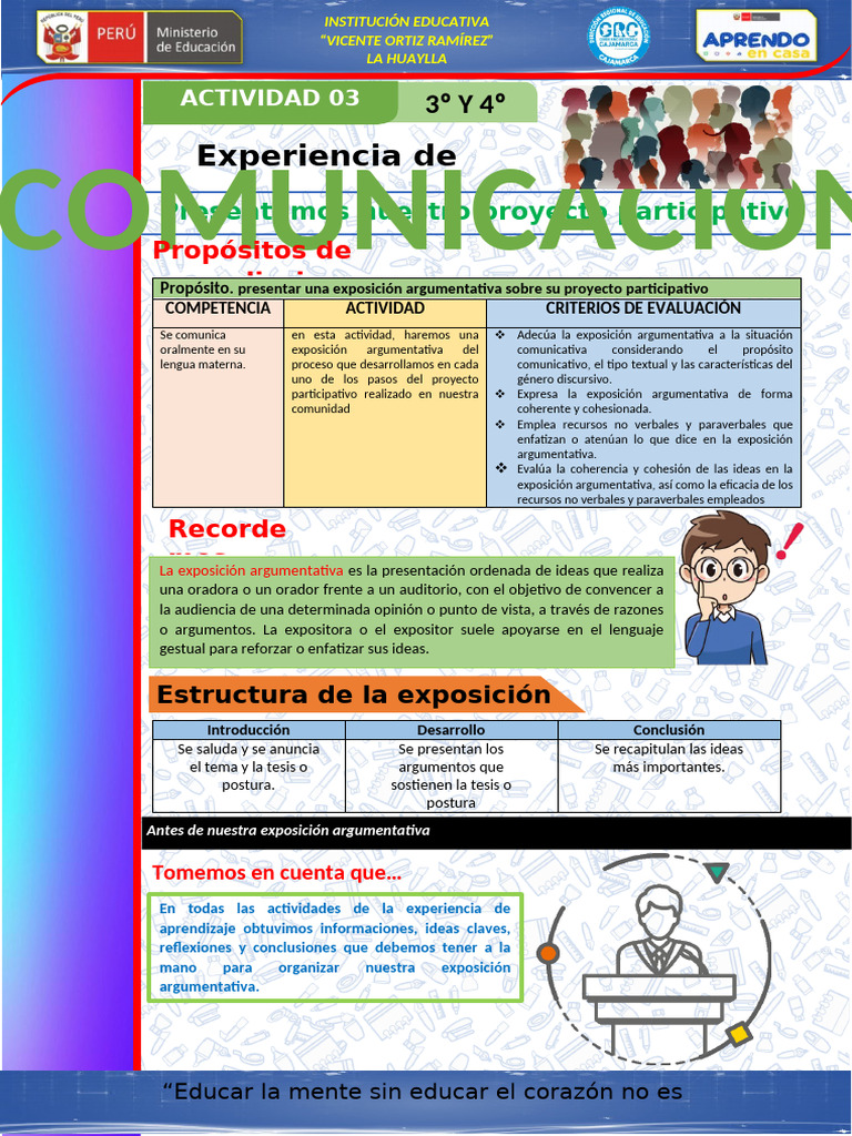 Actividad 03 - Experiencia de Aprendizaje 5 - Tercero y Cuarto - Com | PDF