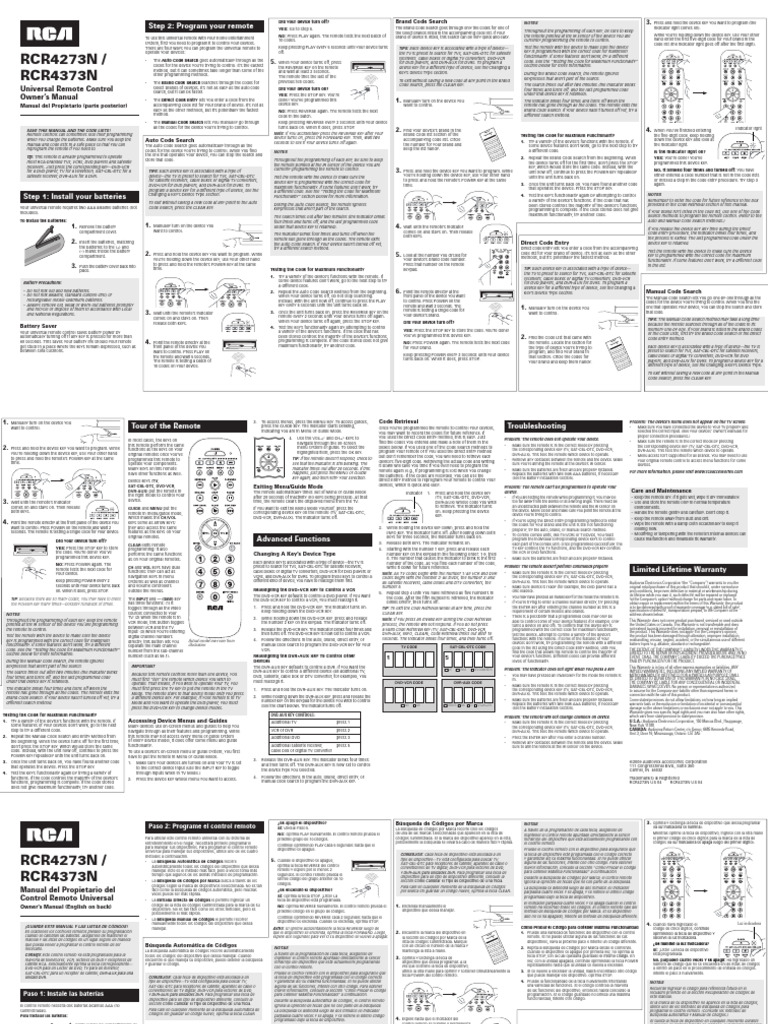 Manual Control Remoto Univ RCA | PDF
